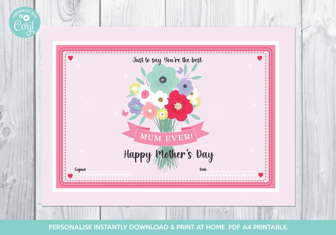 Certificado imprimible de Ramo de flores listo para el Día de - Etsy México