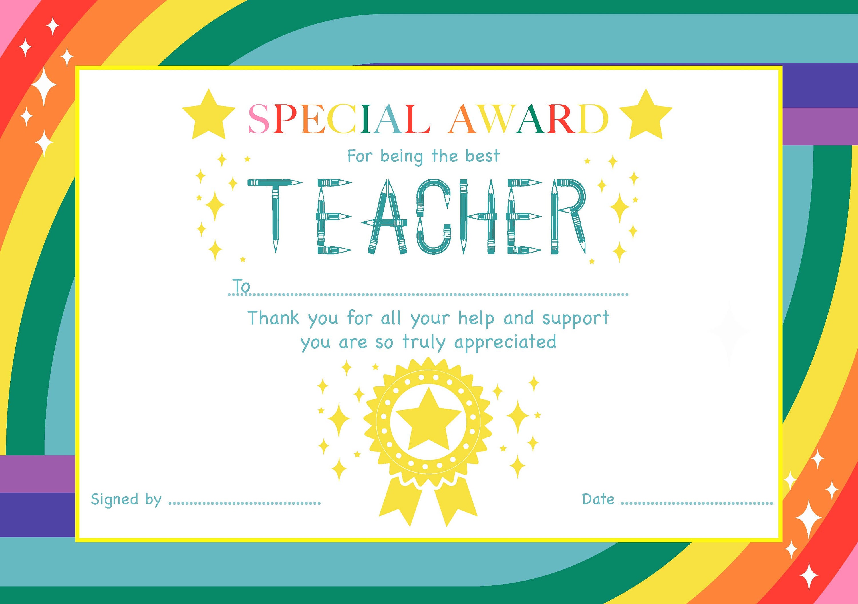 Star Teacher Award , A4 Size, Letter Size Instant Download Teacher ...