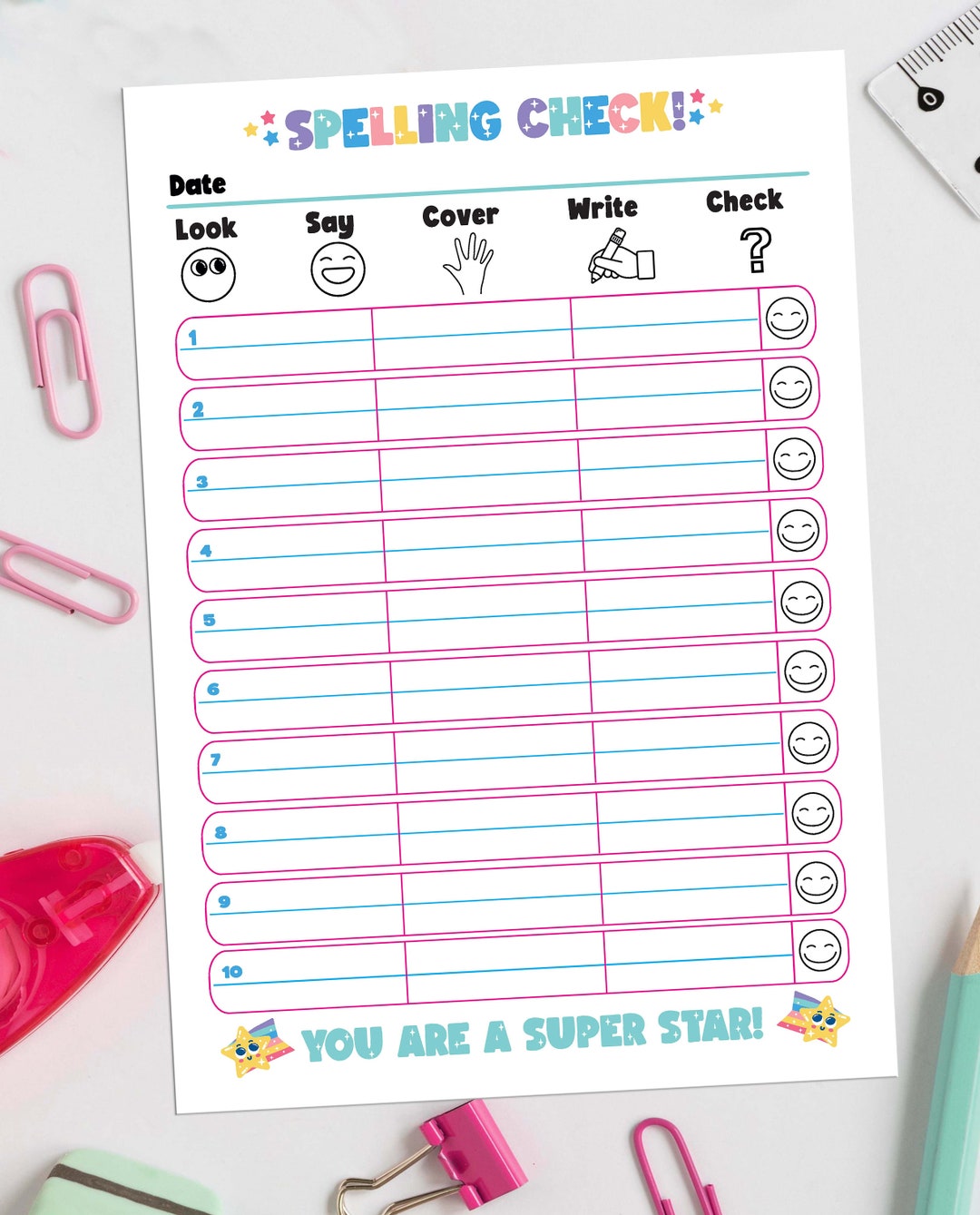 Spelling Test Template for | Spelling Practice | Printable Spelling ...