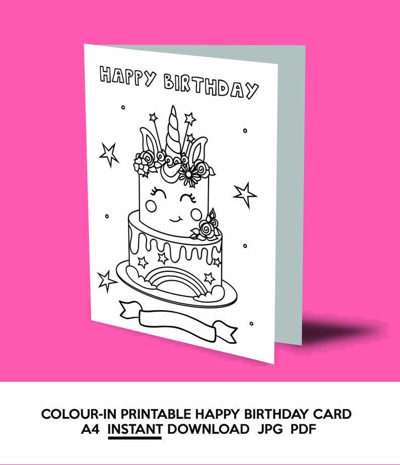 Printable Coloring Happy Birthday Card Unicorn Girls - Etsy