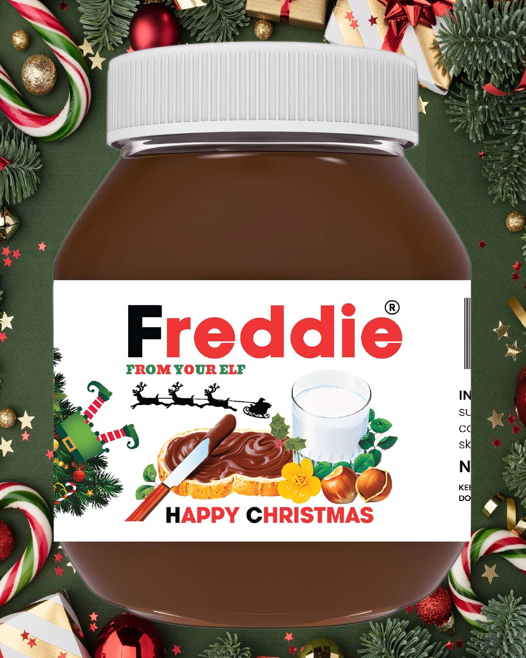Personalised to Fit Nutella Chocolate Spread Elf Label Sticker Santa ...