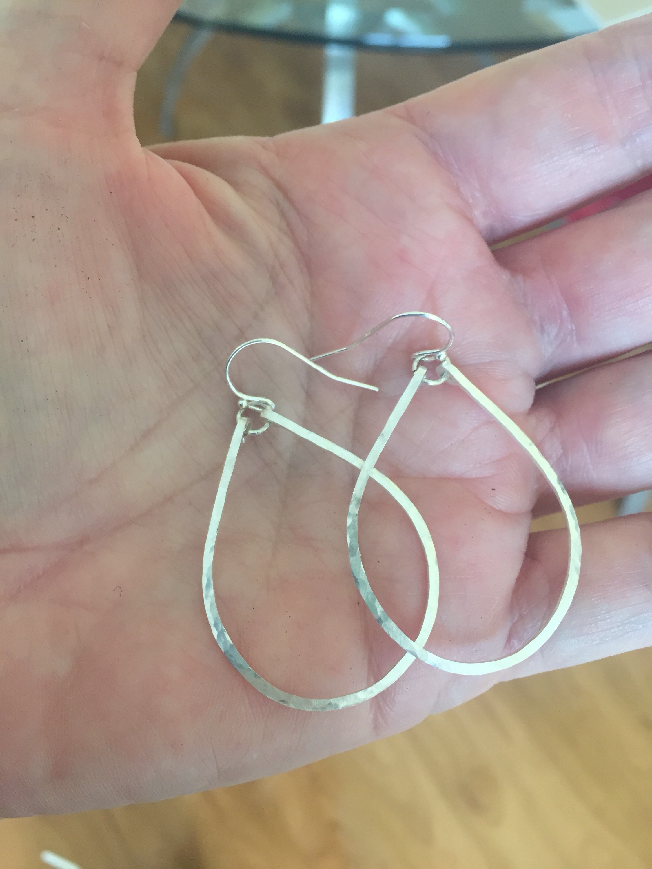 Sterling Silver Hammered Hoop Earrings Teardrop Hoops SEE | Etsy