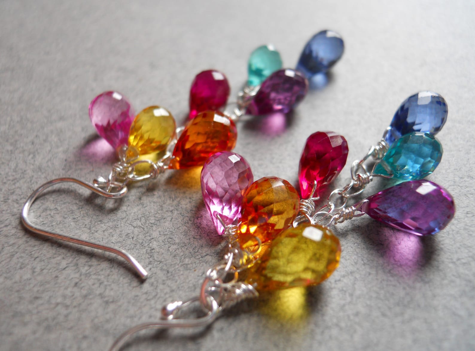 Rainbow Earrings Multi Color Quartz Teardrop Earrings Goody Etsy