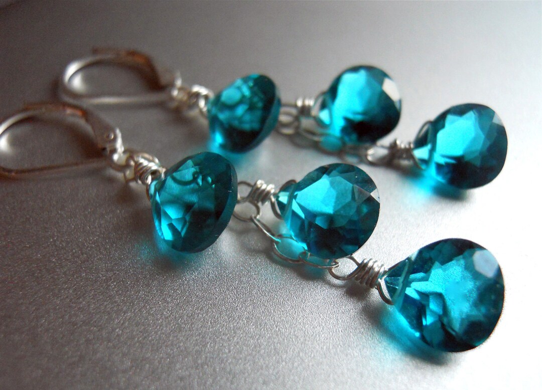 Paraiba Blue Cascade Earrings, Paraiba Blue Quartz, Leverback Earrings ...
