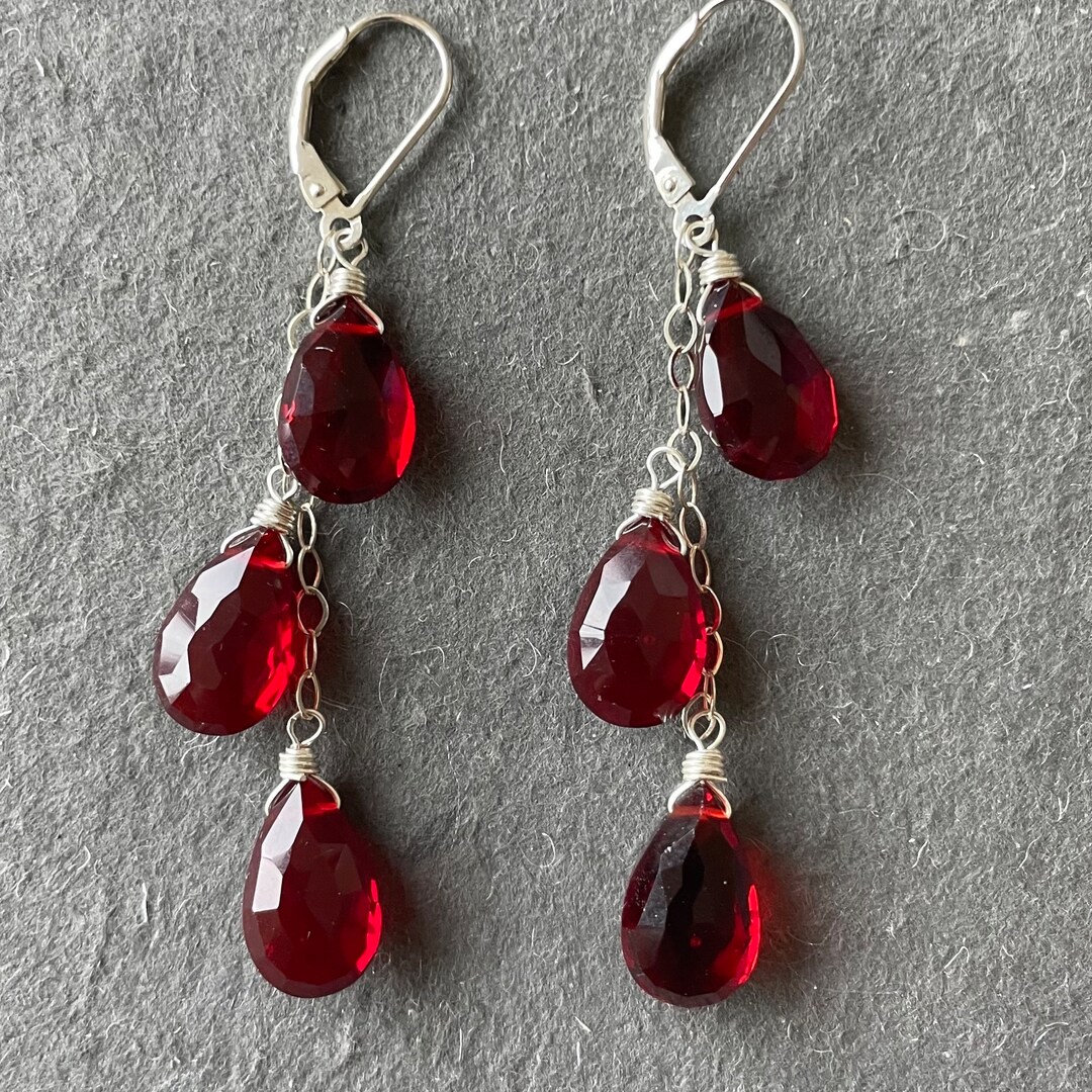 Garnet Red Pear Cut Quartz Leverback or French Wire Earrings, Metal ...