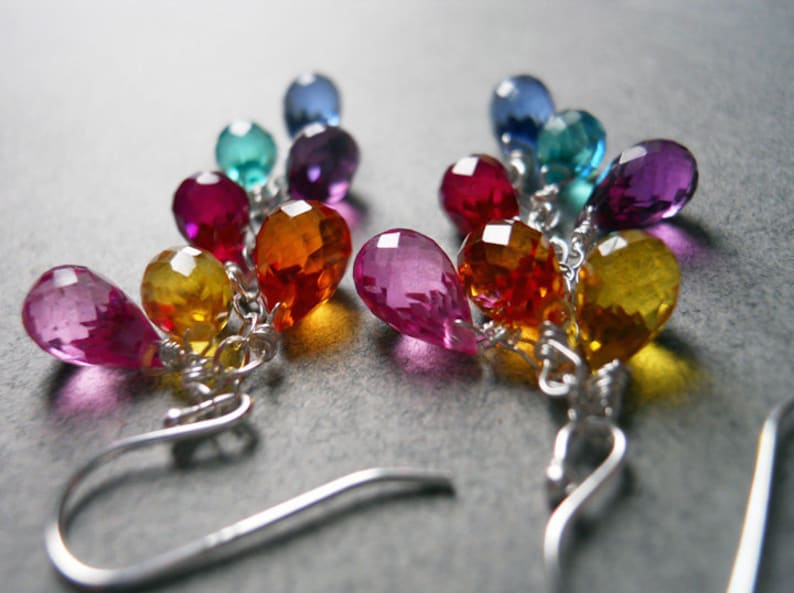 Rainbow Earrings Multi Color Quartz Teardrop Earrings Goody Etsy