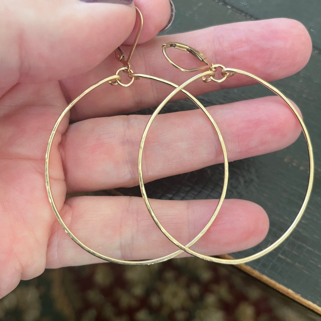 Gold Lightly Textured Hoops, 14k Gold Filled Circle Hoop Leverback ...