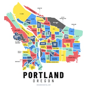 Map of Portland Oregon with Neighborhoods - Etsy