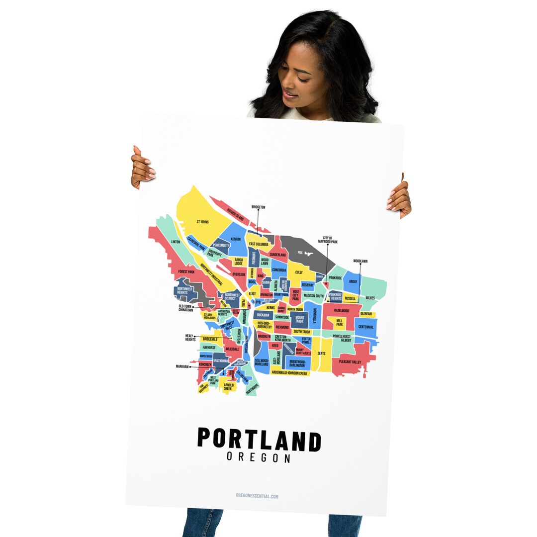 Portland Oregon Map with Neighborhoods 24x36 Poster Museum Quality - Etsy