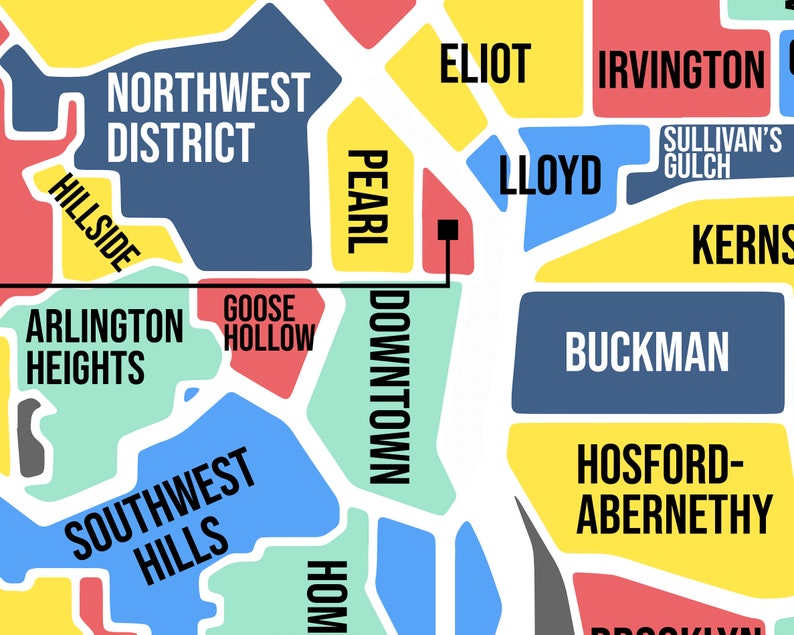 Map of Portland Oregon with Neighborhoods - Etsy