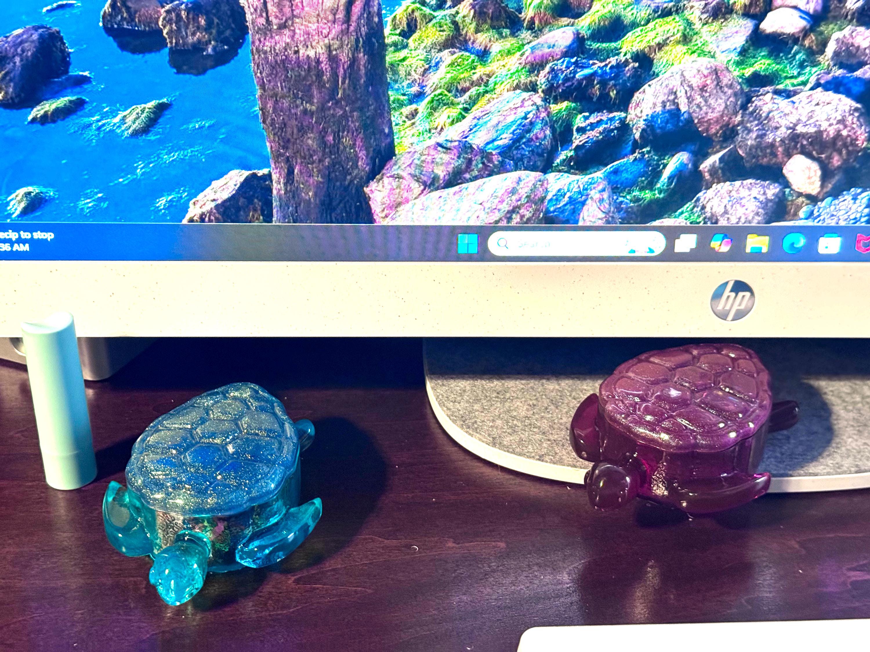 Resin Sea Turtle Trinket Box - Desk Caddy Organizer, Cute Pill Holder ...