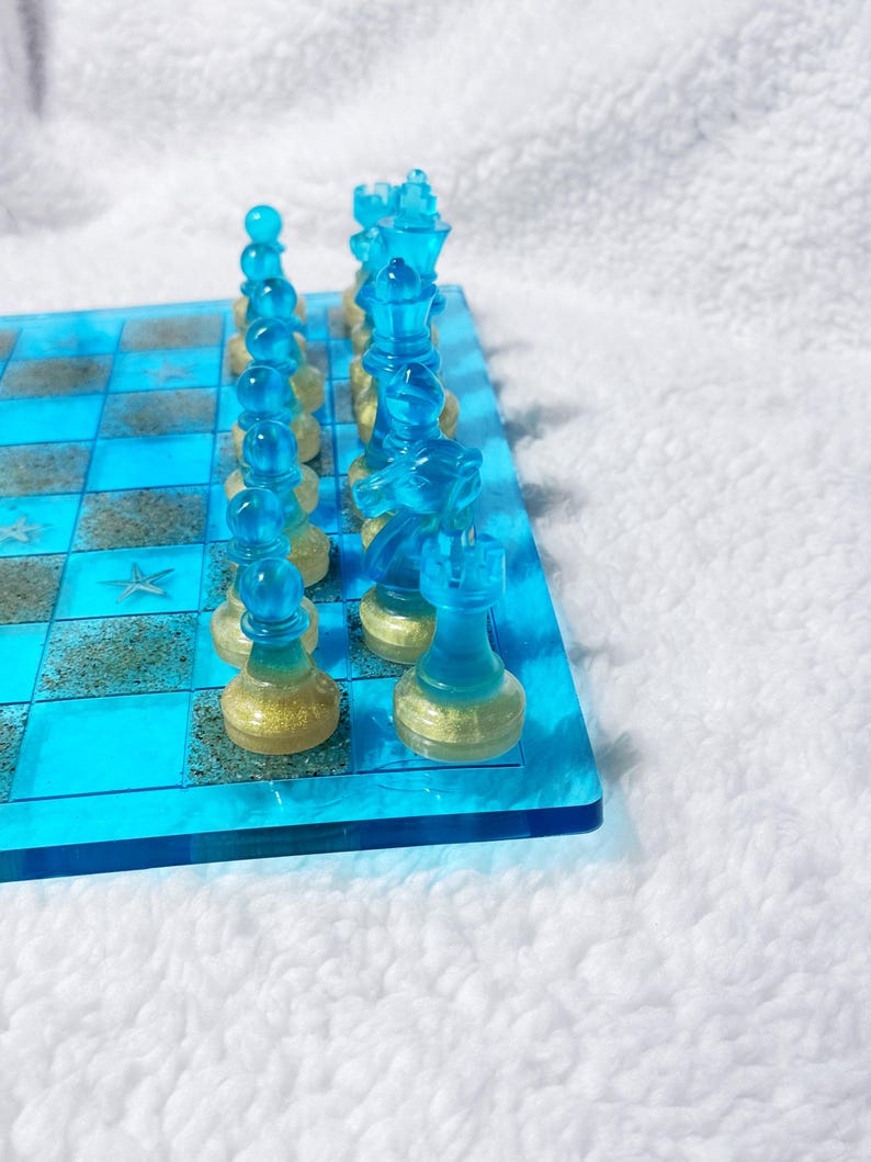 Ocean Inspired Chess Set | Sand and Bronze Checkers Board | Gold and ...