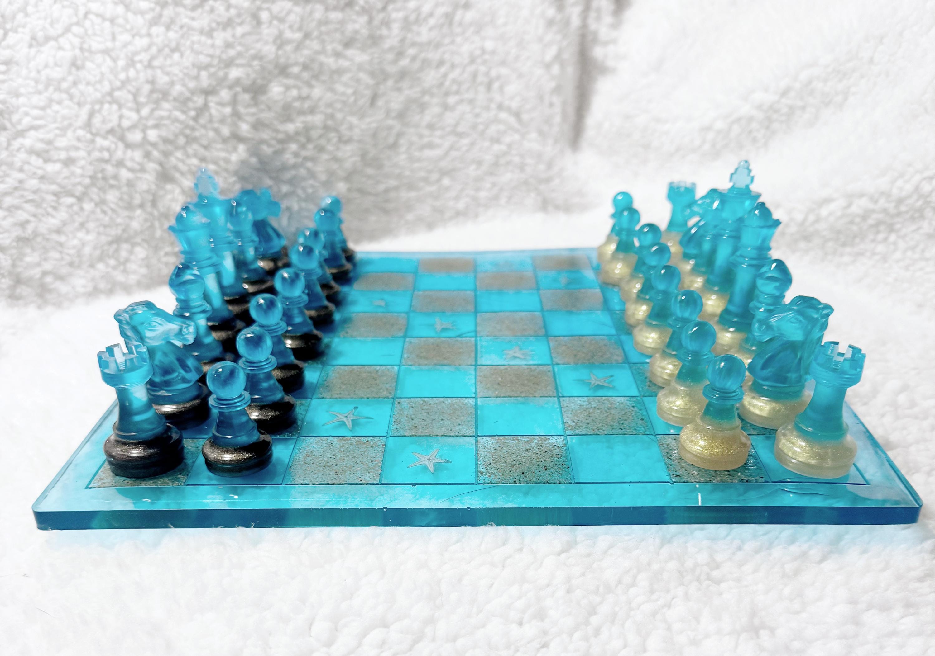 Ocean Inspired Chess Set | Sand and Bronze Checkers Board | Gold and ...