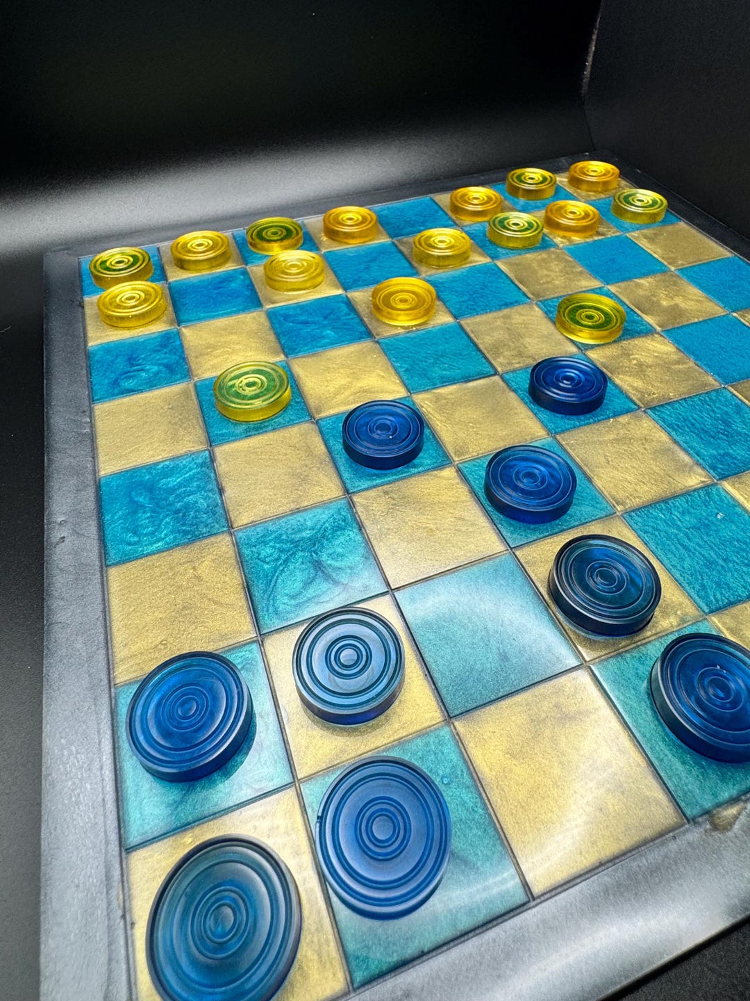 Blue and Gold Chess Set Checkers Set Chess Board Game Chess Board Resin ...