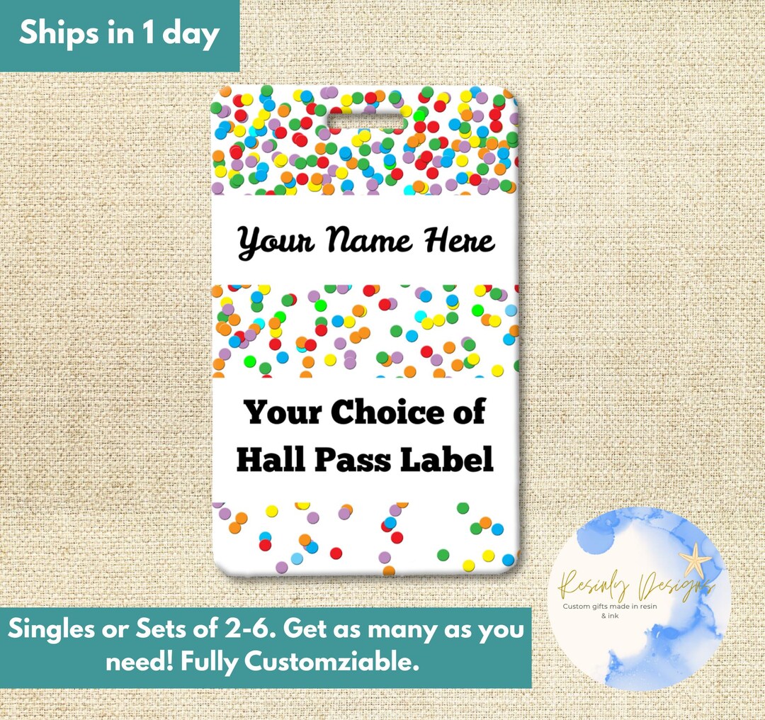 Rainbow Confetti Theme Teacher Hall Pass Lanyard, Bathroom Pass ...