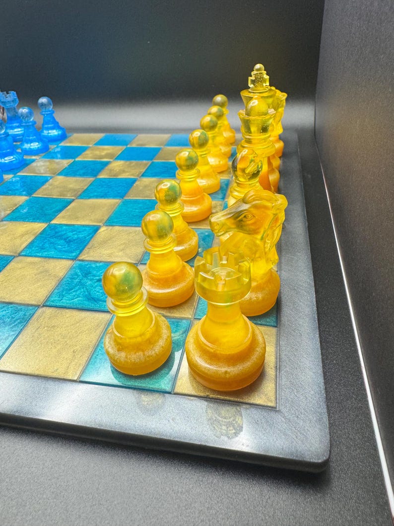 Blue and Gold Chess Set Checkers Set Chess Board Game Chess Board Resin ...