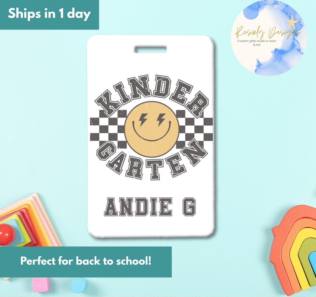 Retro Smiley Face Name Tag for Backpack: Custom Kids School Bag Tag - Etsy