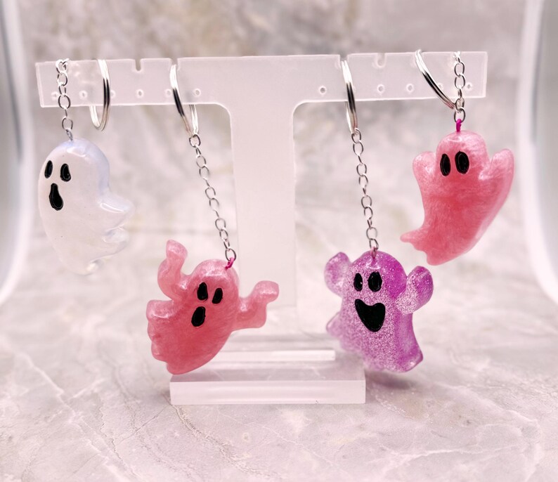 Pastel Pink Ghost Keychains Spooky Halloween Purse Accessory Glitter ...