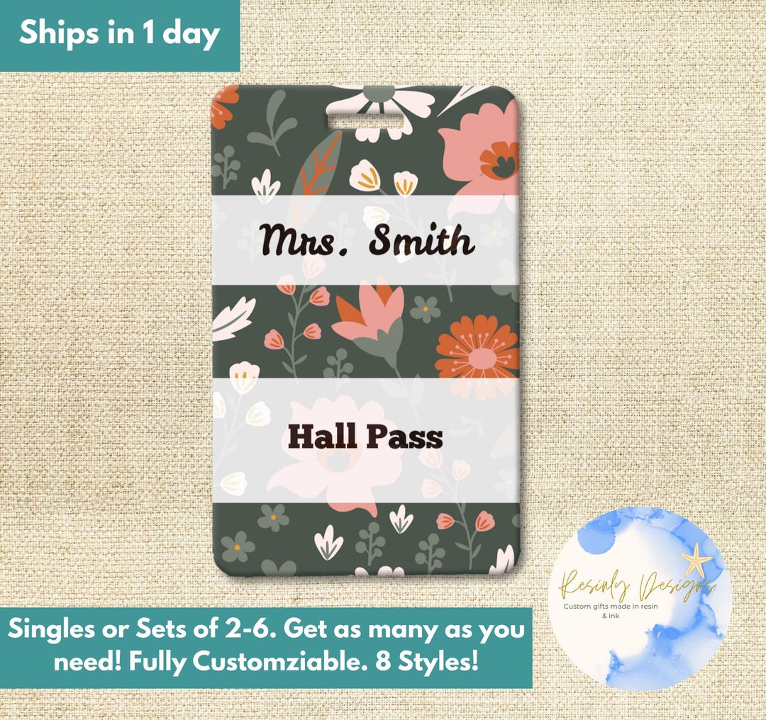 Boho Floral Theme Teacher Hall Pass Lanyard, Personalized Rainbow ...