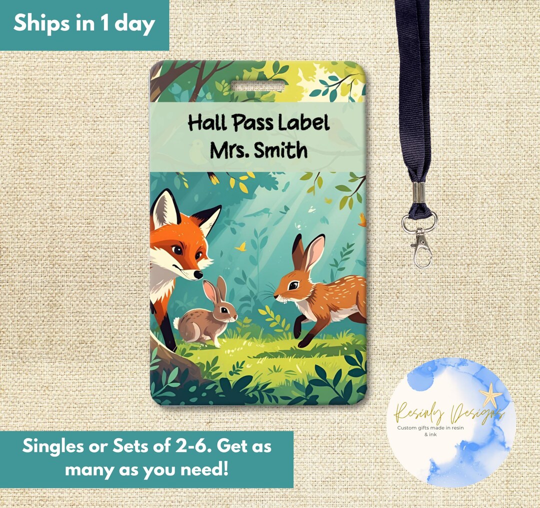 Woodland Animals Theme Teacher Hall Pass Lanyard, Bathroom Pass ...
