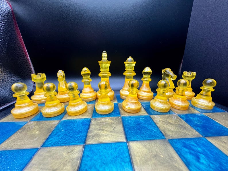 Blue and Gold Chess Set Checkers Set Chess Board Game Chess Board Resin ...