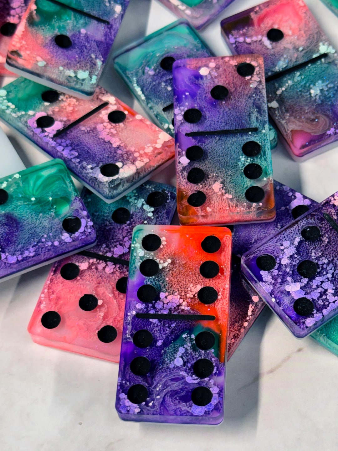 Ocean Deco Double Six Dominoes | Pink Dominoes | Purple Resin Dominoes ...