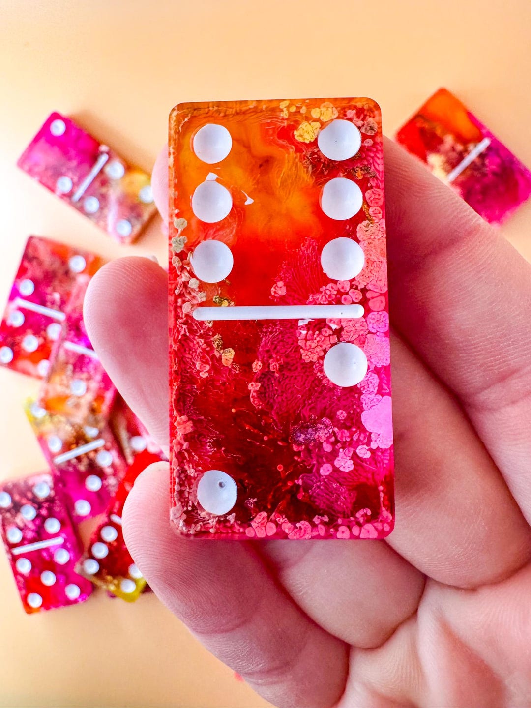 Sunrise Orange Pink Yellow Double Six Dominoes | Dominoes | Resin ...