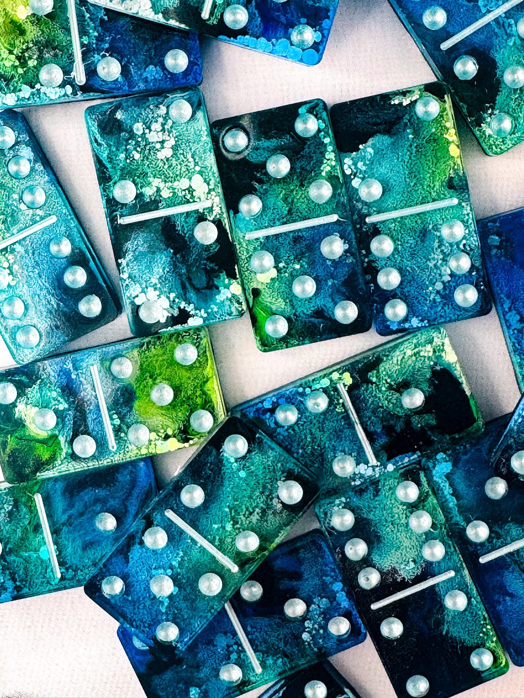 Stormy Ocean Double Six Dominoes | Blue Dominoes | Green Resin Dominoes ...