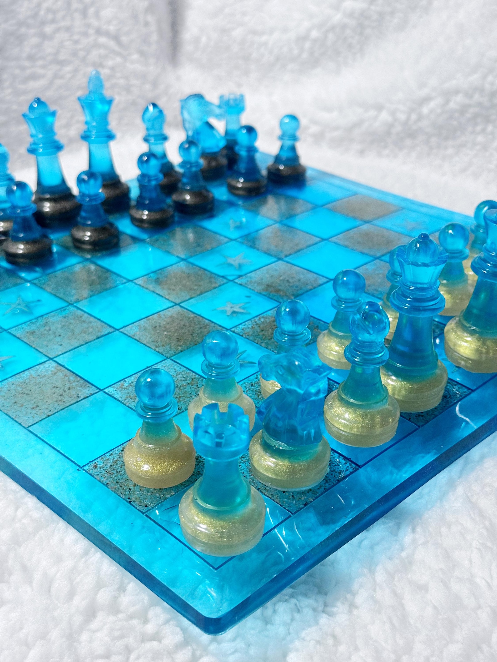 Ocean Inspired Chess Set | Sand and Bronze Checkers Board | Gold and ...