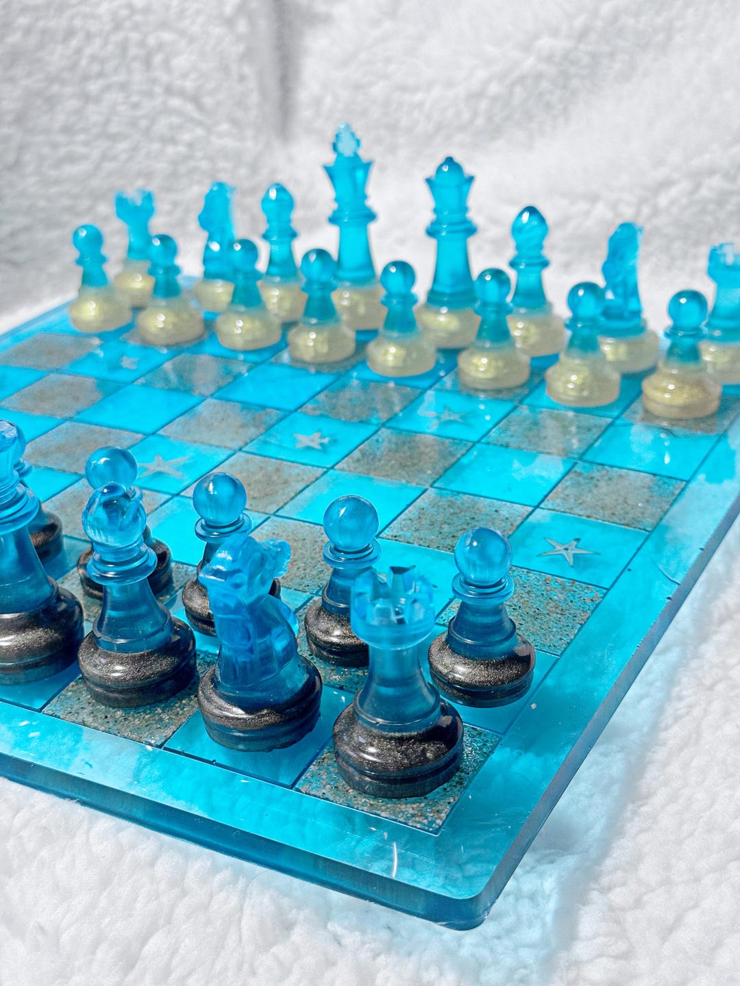 Ocean Inspired Chess Set | Sand and Bronze Checkers Board | Gold and ...