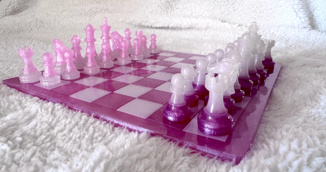Pink and White Chess & Checkers Set - Handcrafted Resin Board and ...