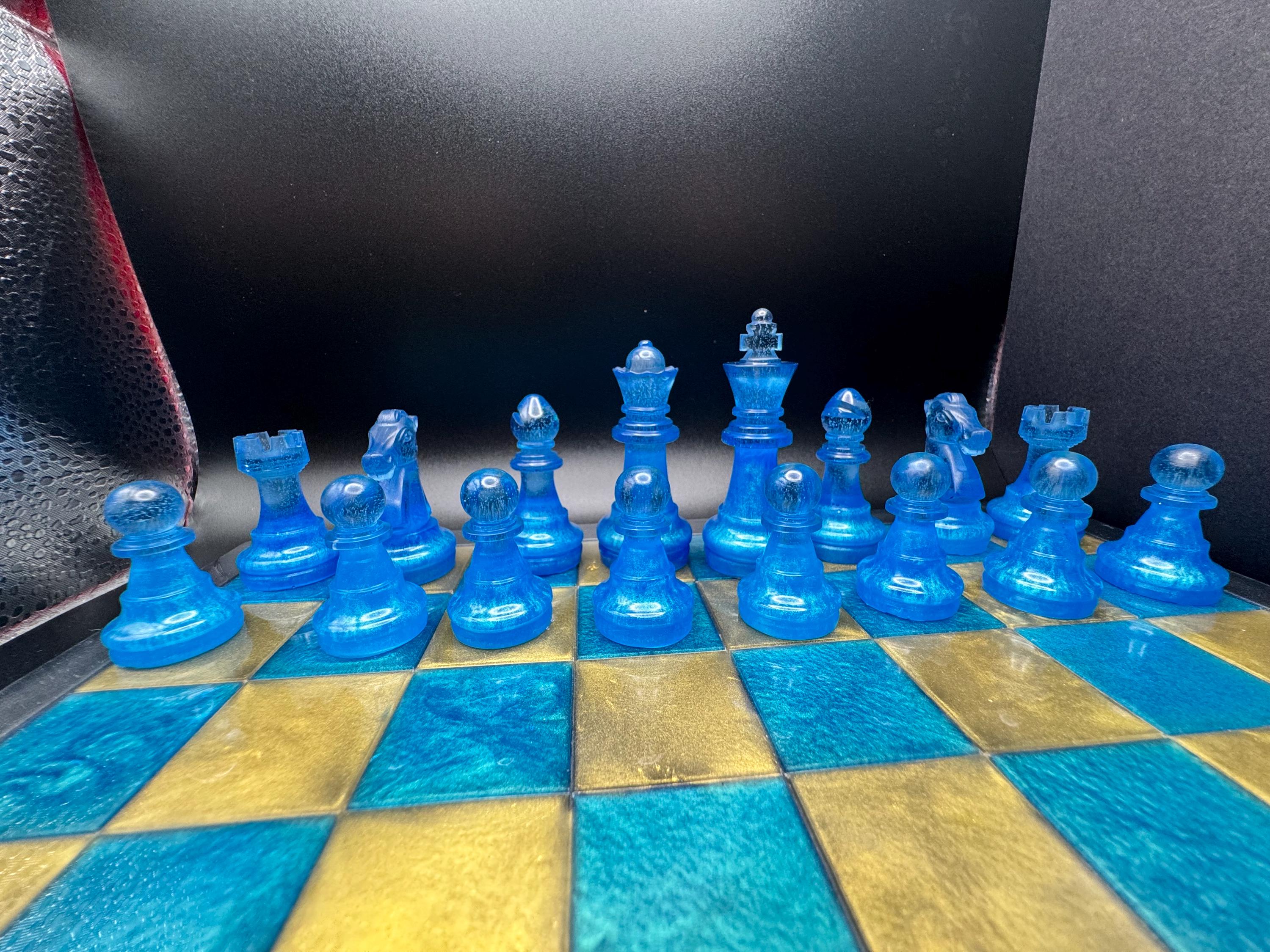 Blue and Gold Chess Set Checkers Set Chess Board Game Chess Board Resin ...