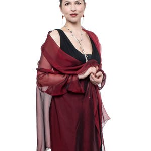 SHAWL KAROLINA. Burgundy Evening Silk Chiffon Shawl With Semi-sleeves ...