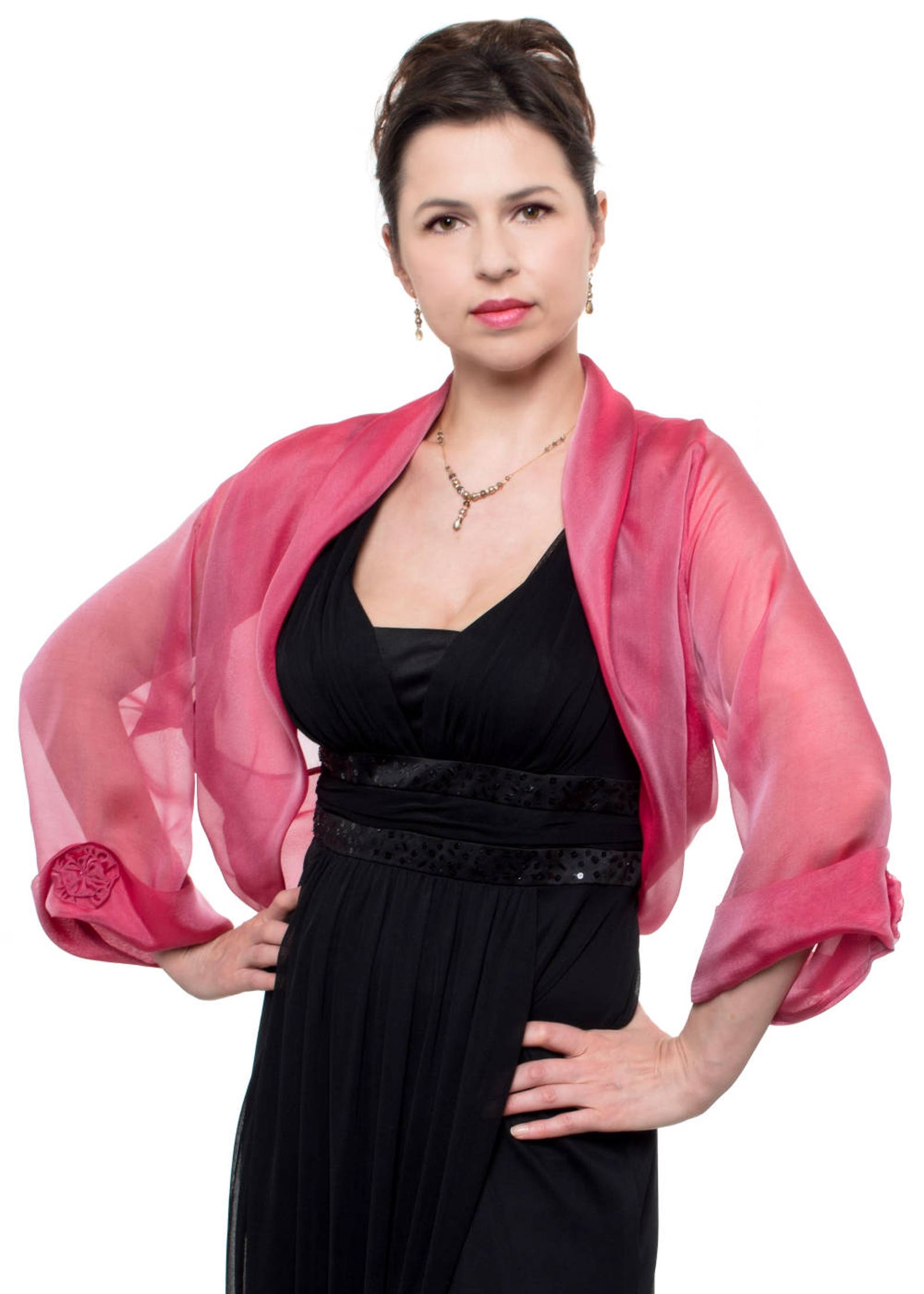 Pink Peony Silk Chiffon Formal Bolero Jacket FIRST LADY/ Sizes XS 4X - Etsy