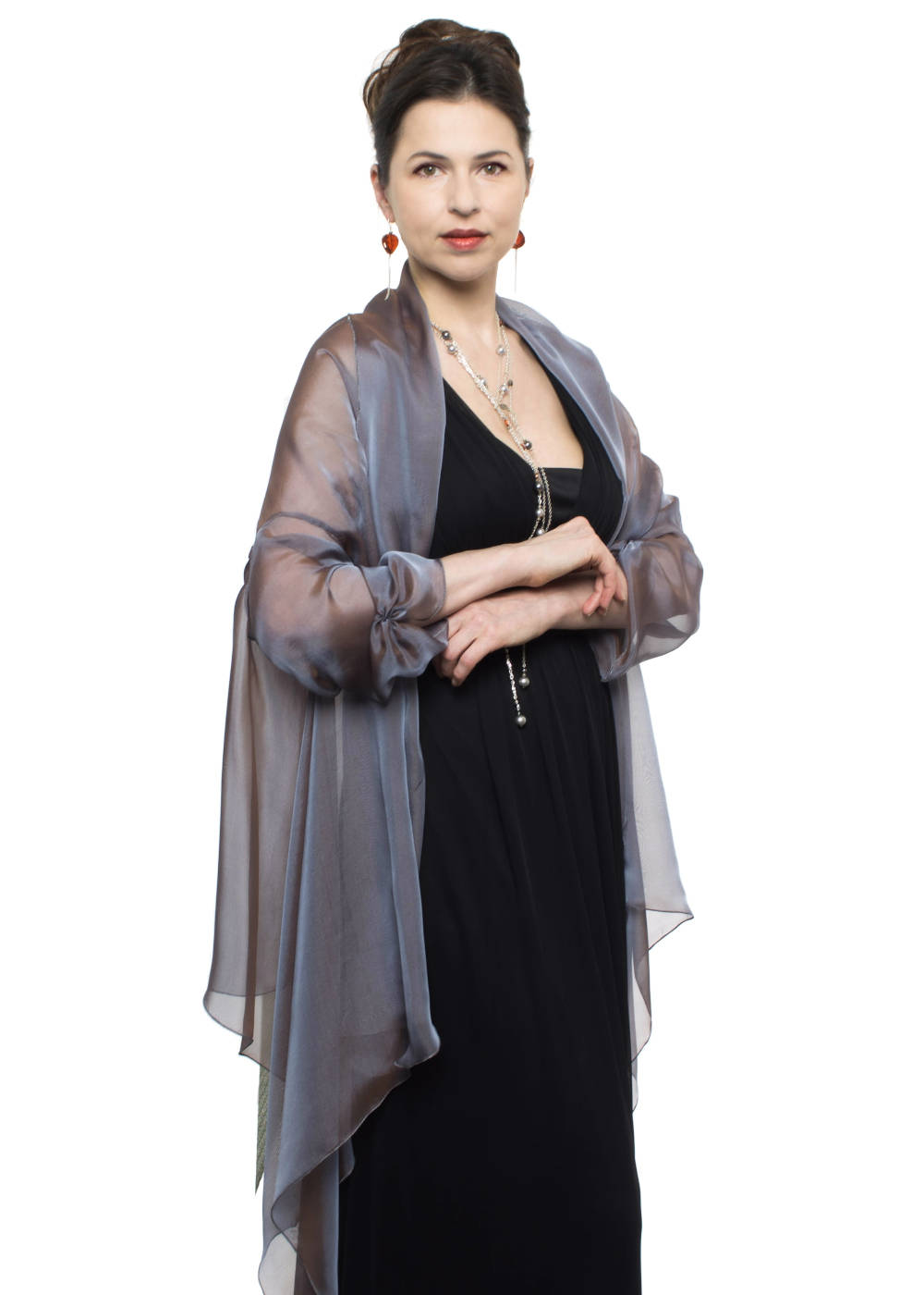 KAROLINA Grey-copper Evening Silk Chiffon Stole/ Wrap/ Shawl - Etsy