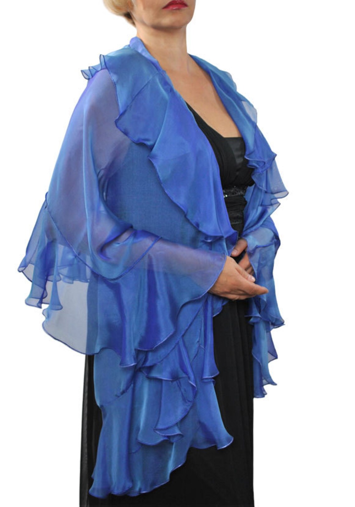 Silk Wrap Shawl With Ruffles in Royal Turquoise Color - Etsy