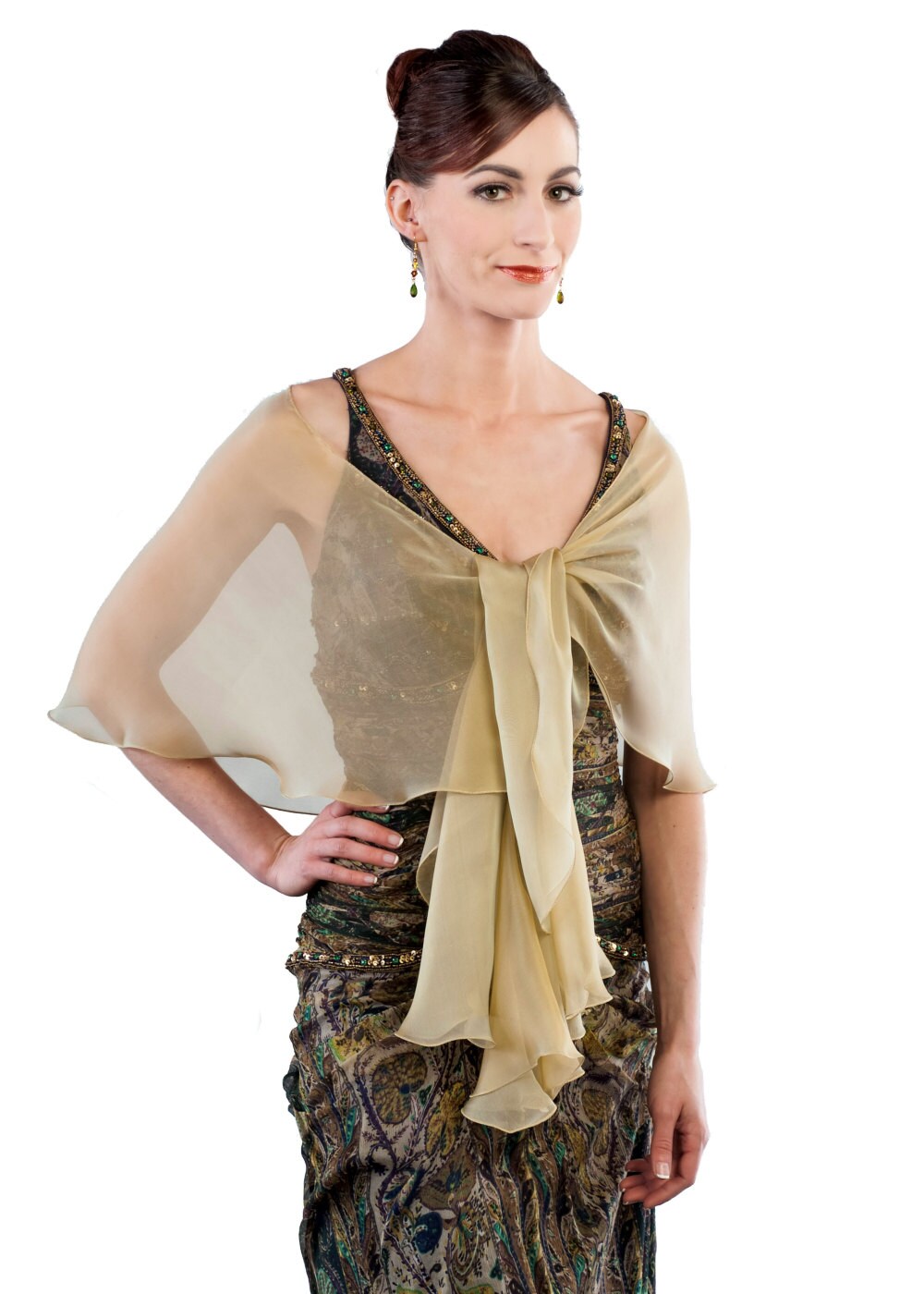 Evening Antique Gold/ Champagne Silk Chiffon Fluttering Scarf Wrap. - Etsy
