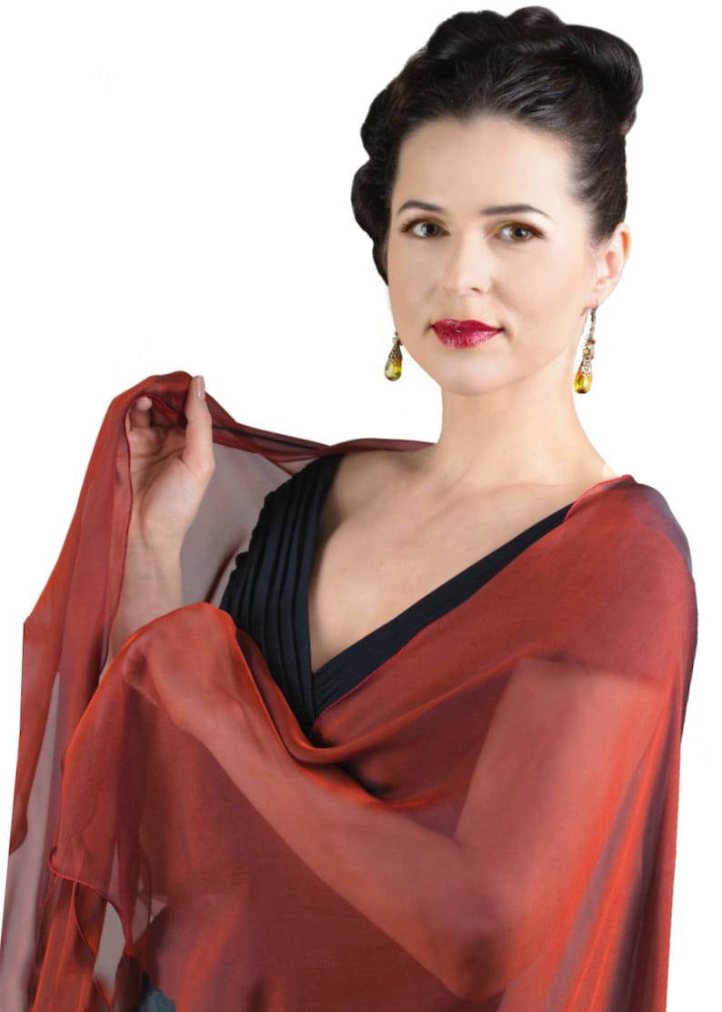 Venetian Red Silk Chiffon Drape Triangular Shawl Wrap for Evening Dress ...