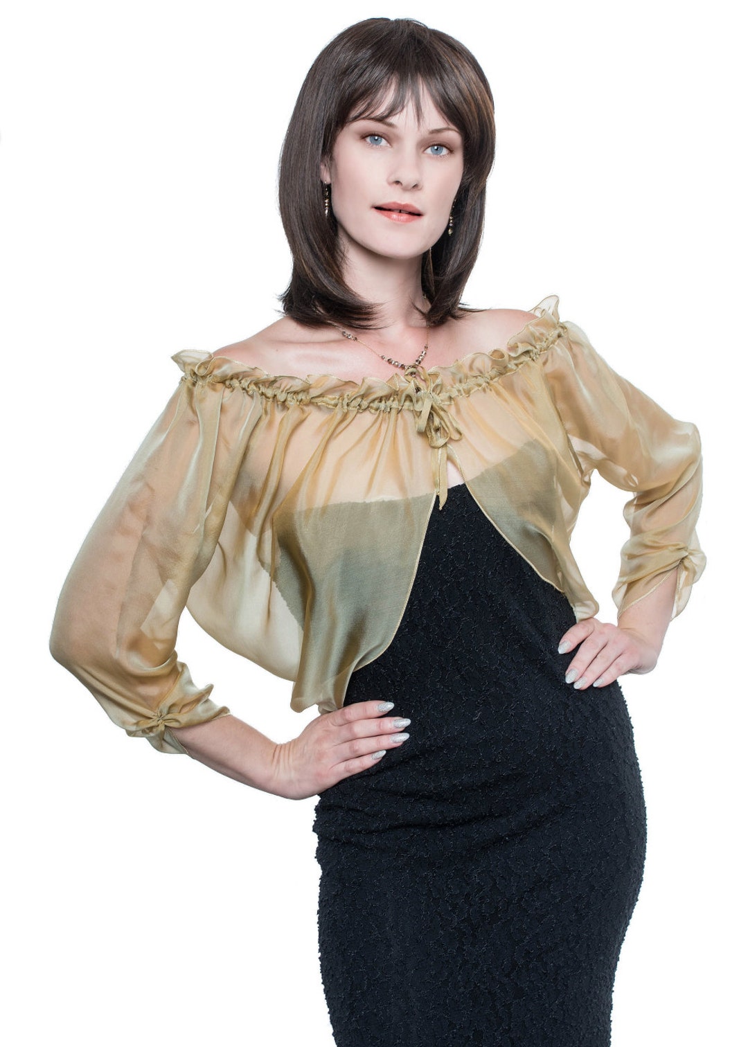 AMY Antique Gold Evening Silk Chiffon Cropped Jacket / Sizes S-XL - Etsy