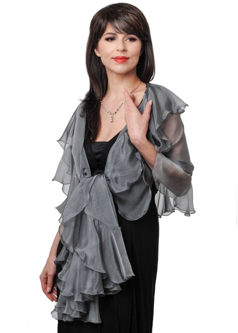 Silver-grey Silk Chiffon Ruana /wrap With Ruffles - Etsy