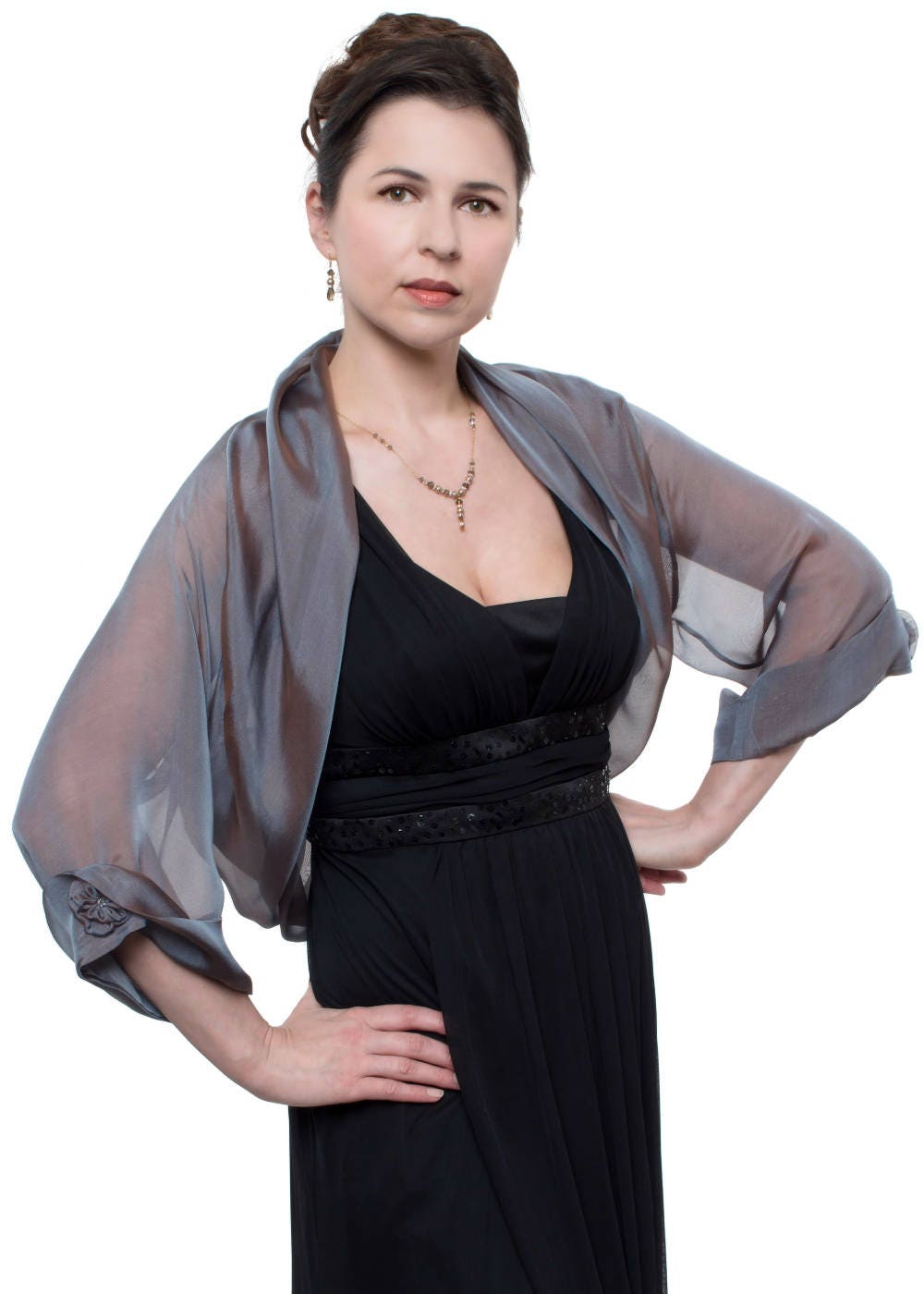 Grey-copper Silk Chiffon Formal Bolero Jacket FIRST LADY/ Sizes XS - 4X ...