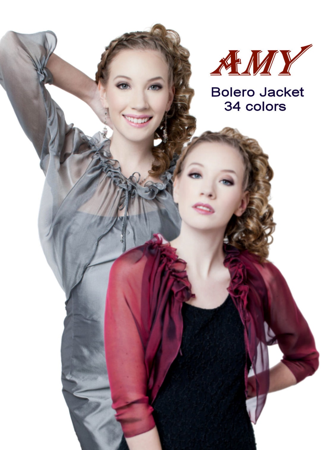 Bridal Evening Silk Chiffon Cropped Jacket "amy"/ 34 Colors / Sizes XS ...