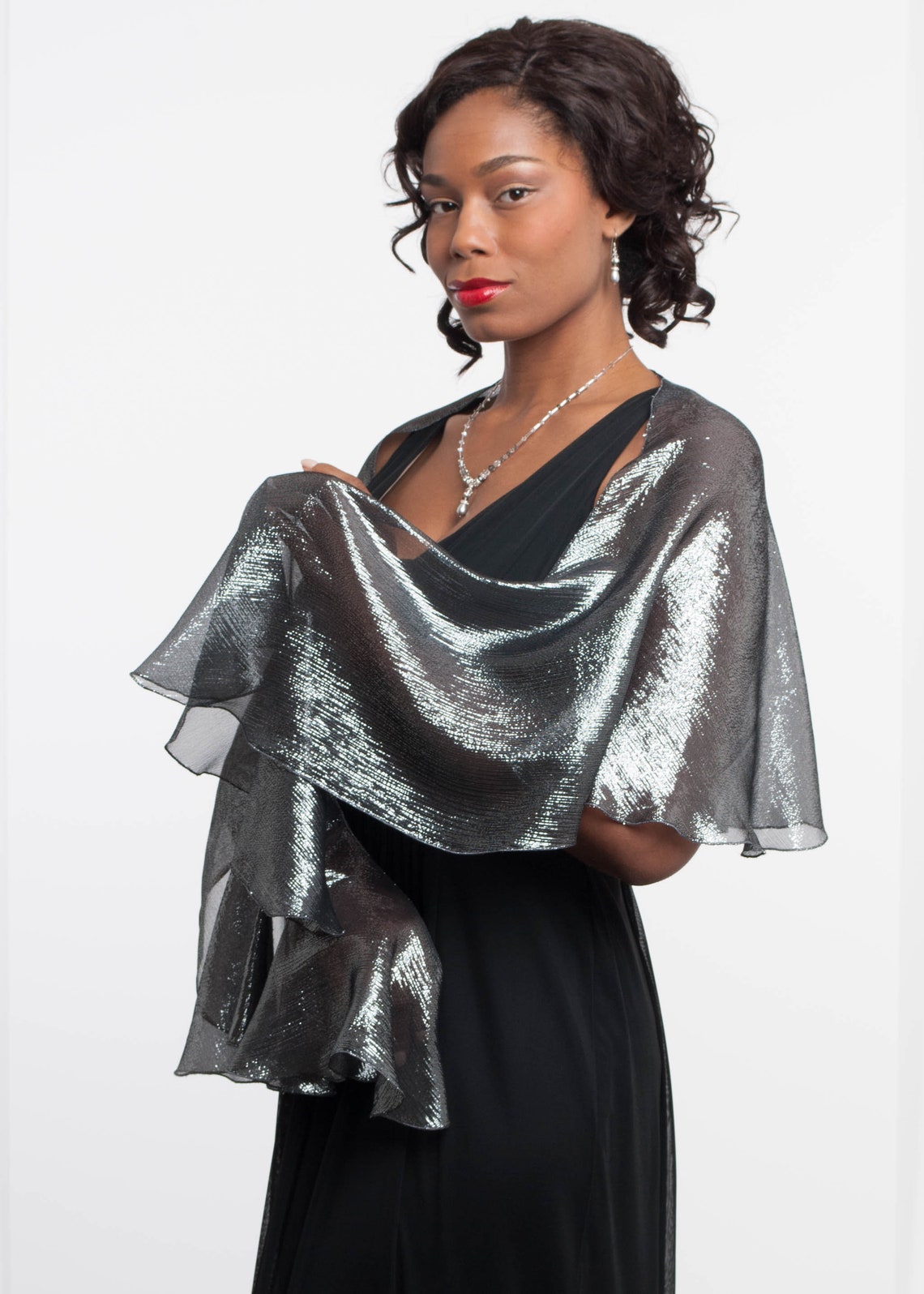 Shimmer Silk Metallic Silver/ Black Evening Scarf/ Wrap. - Etsy Australia