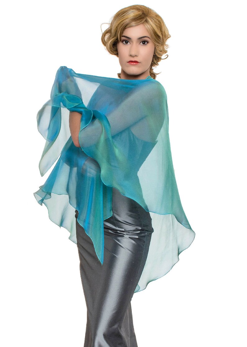 Formal Sheer Silk SHAWL/ Wrap in Peacock Color - Etsy