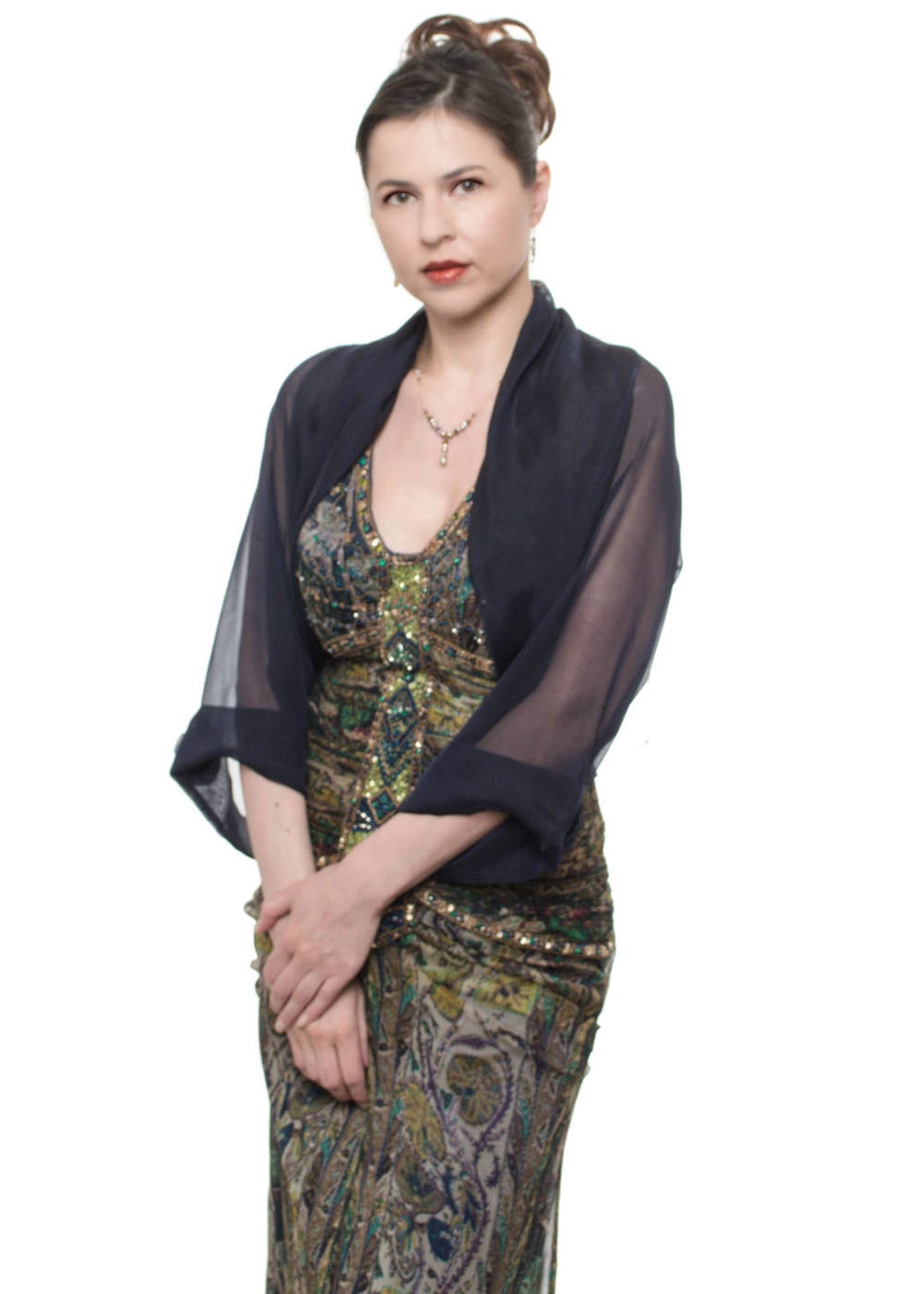 Dark Navy Silk Chiffon Formal Bolero Jacket FIRST LADY/ Sizes XS - 4X ...