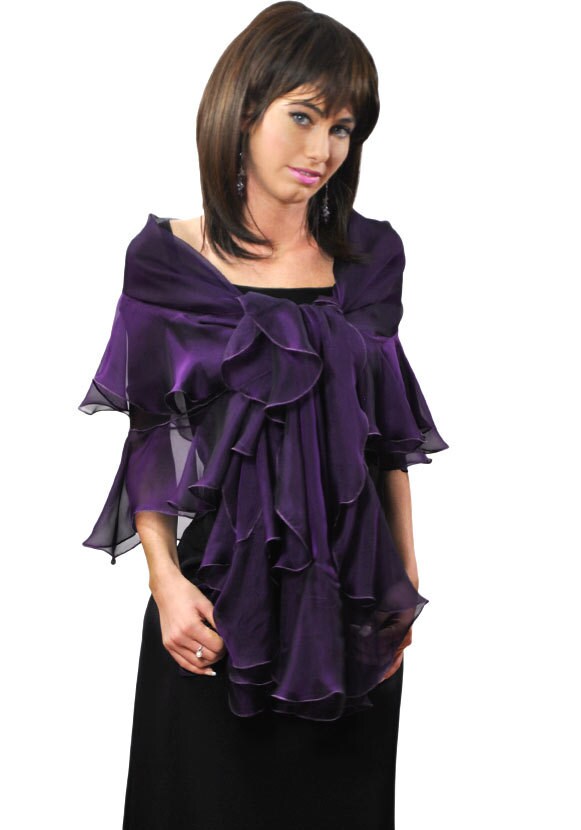 Dark Purple Silk Shawl /wrap With Ruffles - Etsy