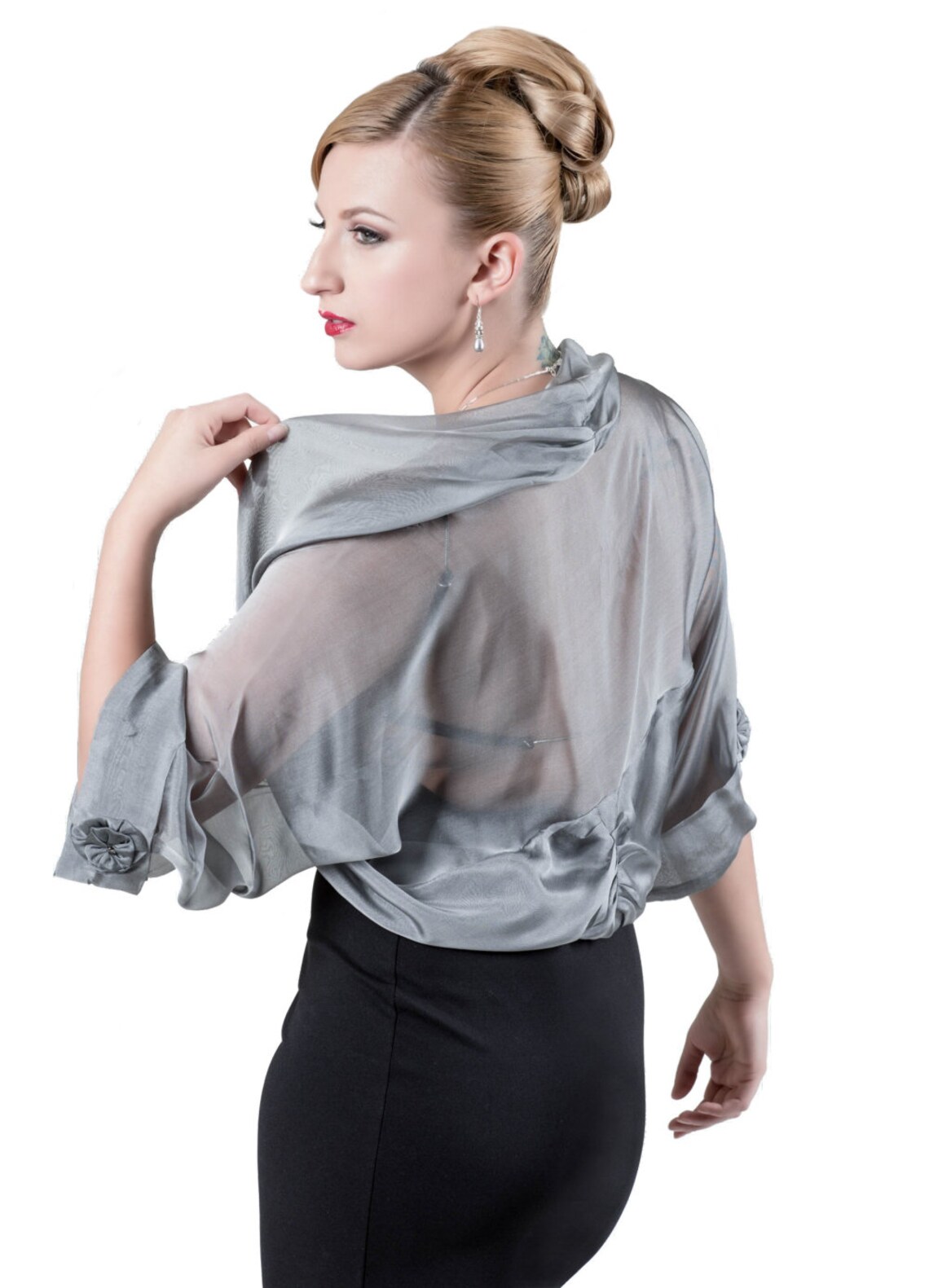 Buy Silver-grey Silk Evening Bolero Jacket First Lady/ Sizes XS - 4X ...