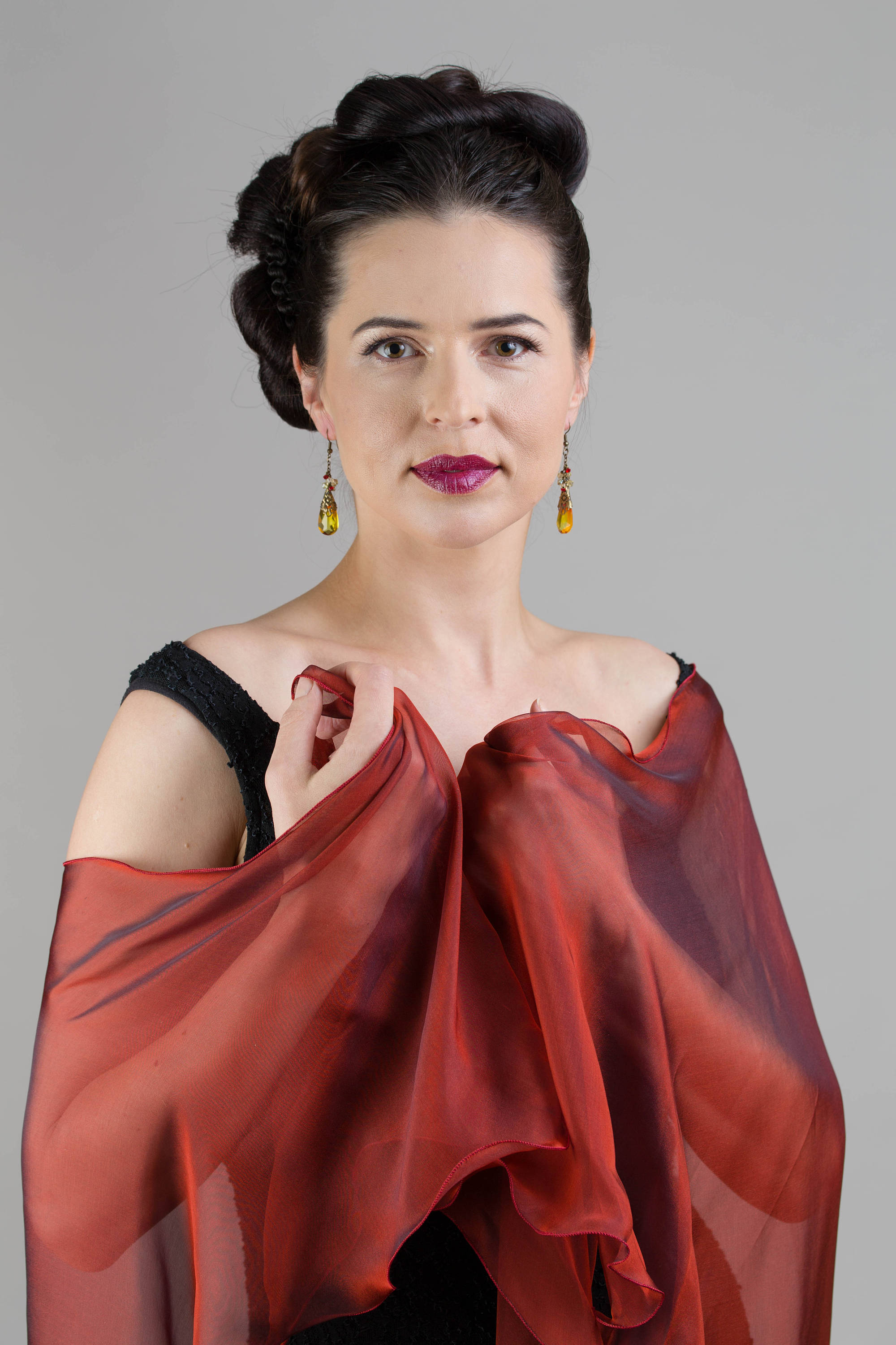 Venetian Red Silk Chiffon Drape Triangular Shawl Wrap for Evening Dress ...