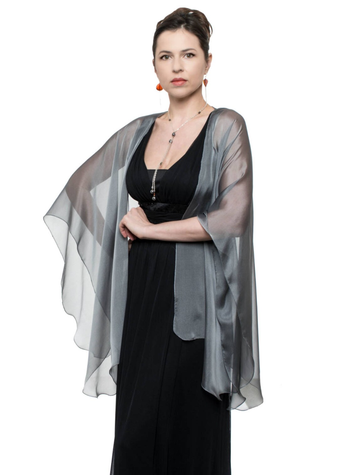 Silver Grey Sheer Silk Cardigan Cape OLIVIA - Etsy