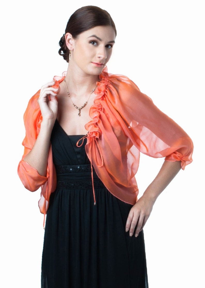 Bridal Evening Silk Chiffon Cropped Jacket amy/ 34 Colors / Sizes XS 2X ...